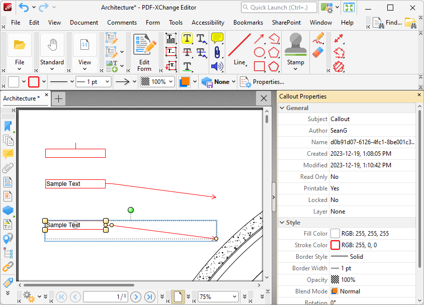 Tabs Guide > Tools > Comment And Markup Tools > Callout Tool