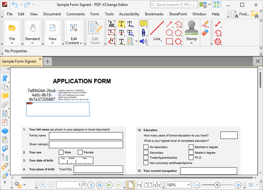 Tabs Guide > View > Toolbars > Form Toolbar > Add Digital Signature ...
