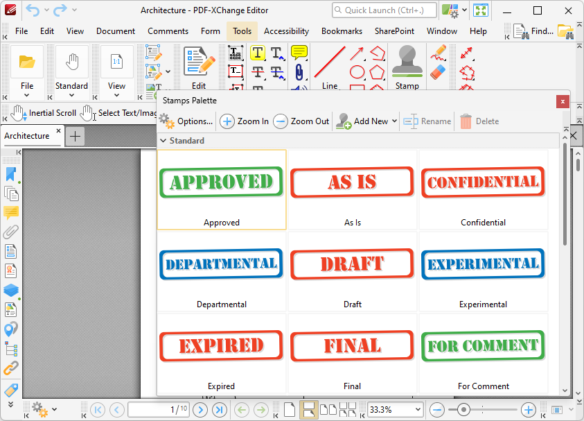 Tabs Guide > View > Other Panes > Stamps Palette