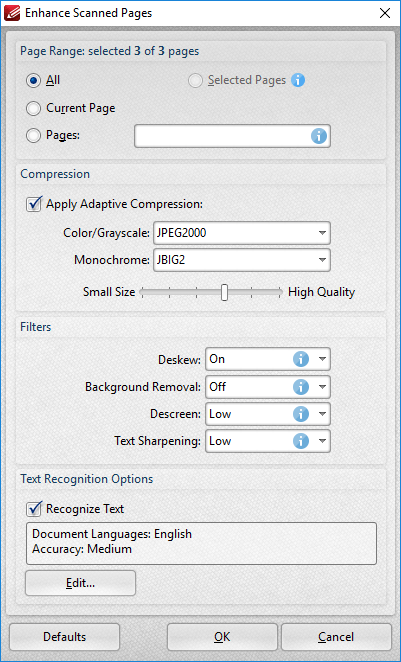 Tabs Guide > Document > Enhance Scanned Pages