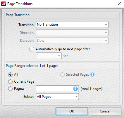 Tabs Guide > Document > More for Pages > Page Transitions