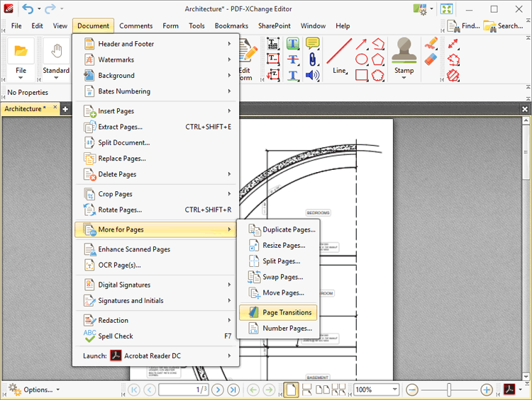 Tabs Guide > Document > More for Pages > Page Transitions