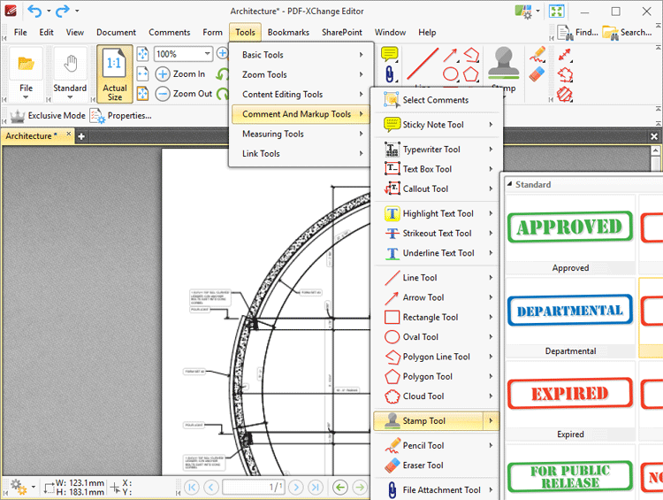Tabs Guide > Tools > Comment And Markup Tools > Stamp Tool