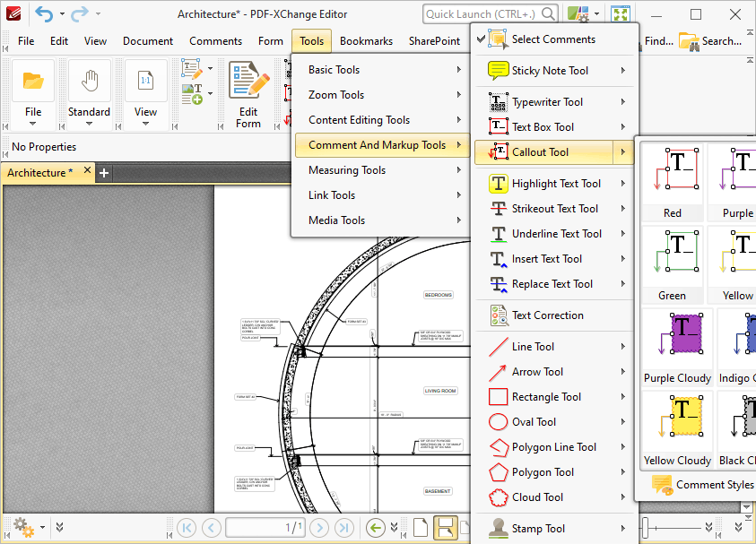 Tabs Guide > Tools > Comment And Markup Tools > Callout Tool