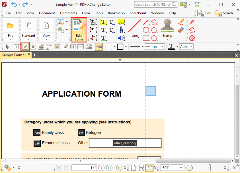 Tabs Guide > View > Toolbars > Form Toolbar > Add Check Boxes to Documents