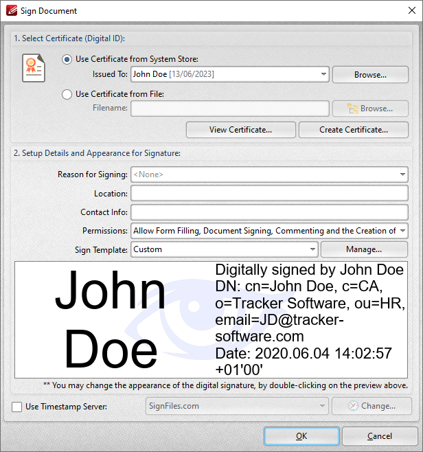 Tabs Guide > Document > Digital Signatures