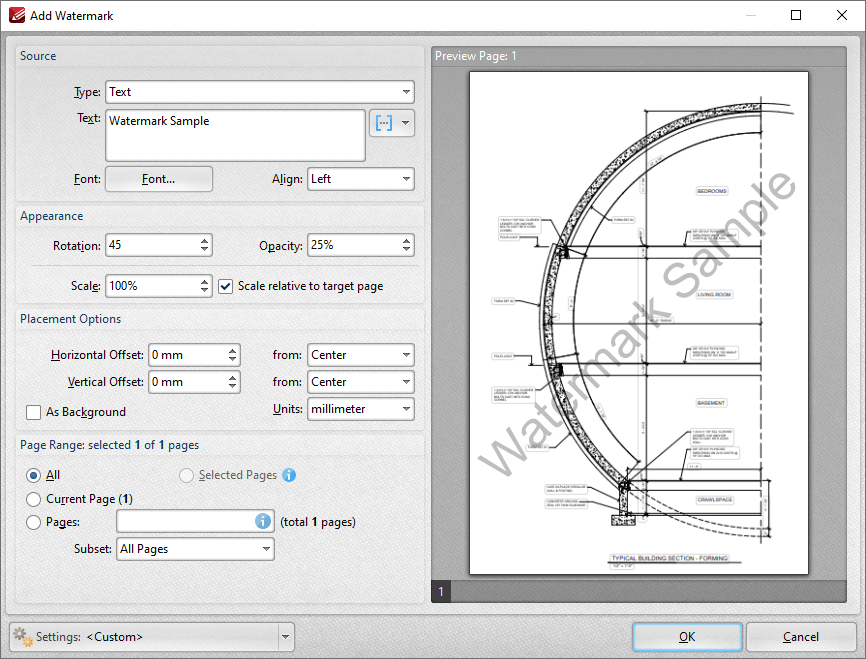 Tabs Guide > Document > Watermarks
