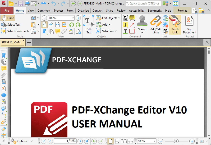 PDF-XChange Editor Plus V10 User Manual > Tabs Guide > Home Tab > Link ...