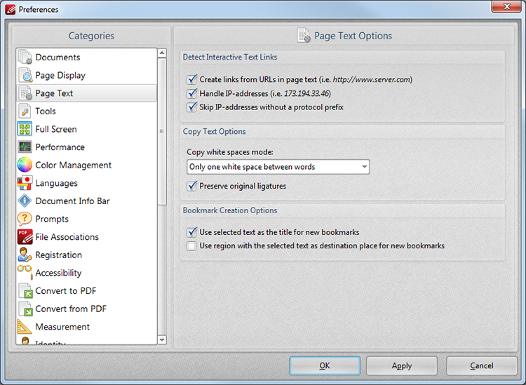 PDF-XChange Editor Plus User Manual > Tabs Guide > Edit > Preferences > Page Text