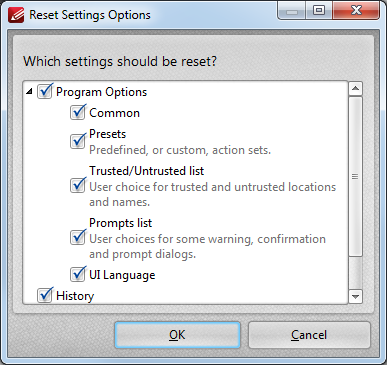 PDF-XChange Editor Plus User Manual > Tabs Guide > Edit > Reset Settings