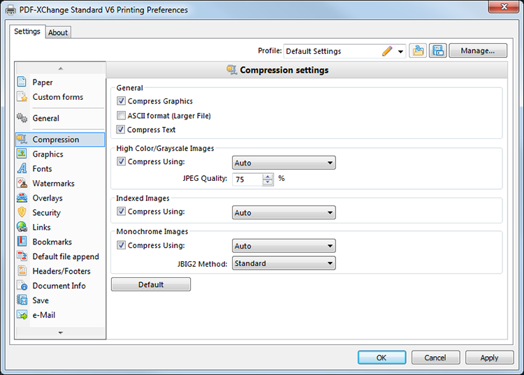PDF-XChange Standard User Manual > Standard Printer Settings > Compression