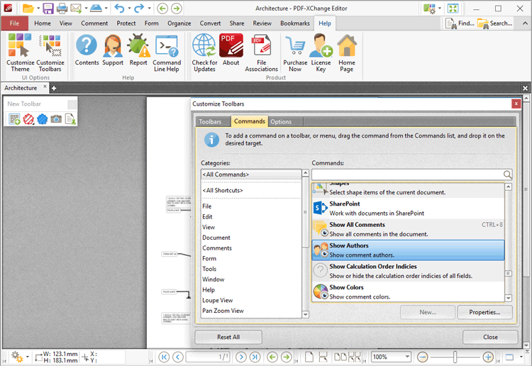 PDF-XChange Editor Plus V7 User Manual > Tabs Guide > Help Tab > Customize Toolbars