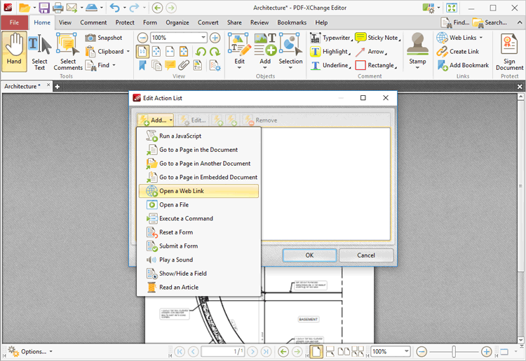 PDF-XChange Editor Plus V7 User Manual > Tabs Guide > Home Tab > Link Options > Open a Web Link