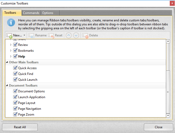 PDF-XChange Editor Plus V7 User Manual > Tabs Guide > Help Tab > Customize Toolbars