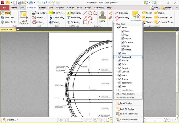 PDF-XChange Editor Plus V7 User Manual > Tabs Guide > Help Tab > Customize Toolbars