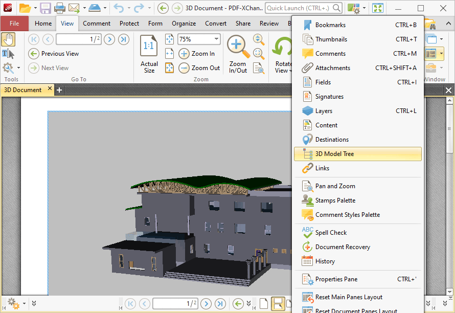 PDF-XChange Editor Plus V8 User Manual > Tabs Guide > View Tab > Editing Panes > 3D Model Tree