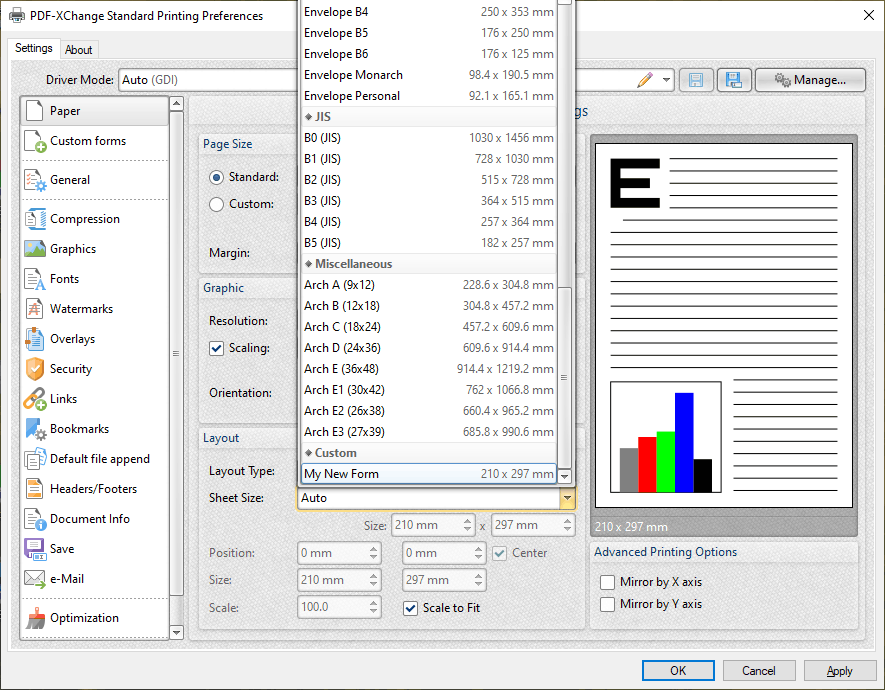 PDF-XChange Standard V8 User Manual > Printer Settings > Custom Forms