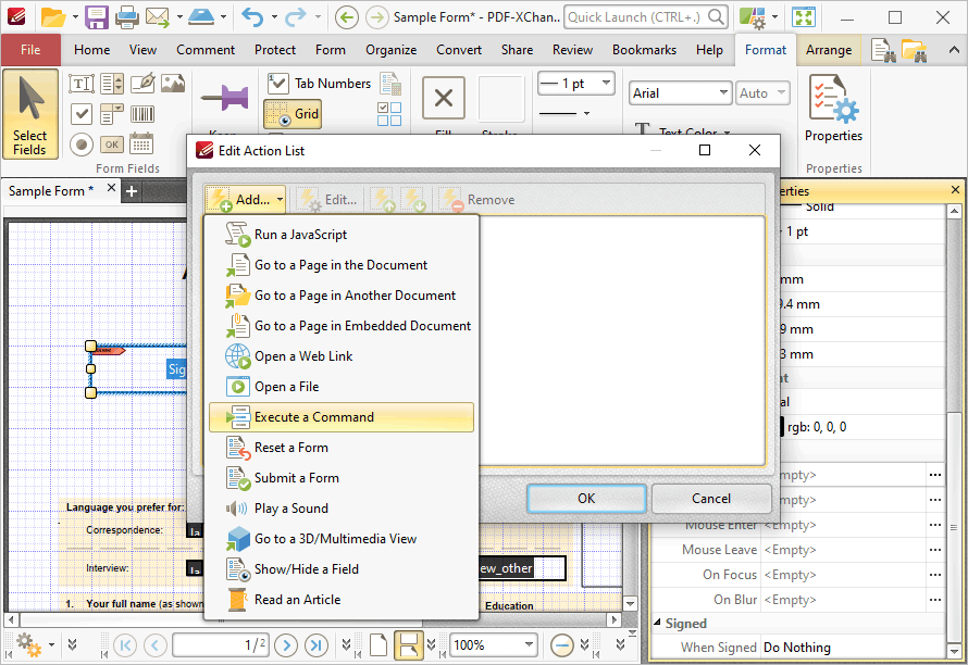 PDF-XChange Editor Plus V8 User Manual > Tabs Guide > Form Tab > Add ...
