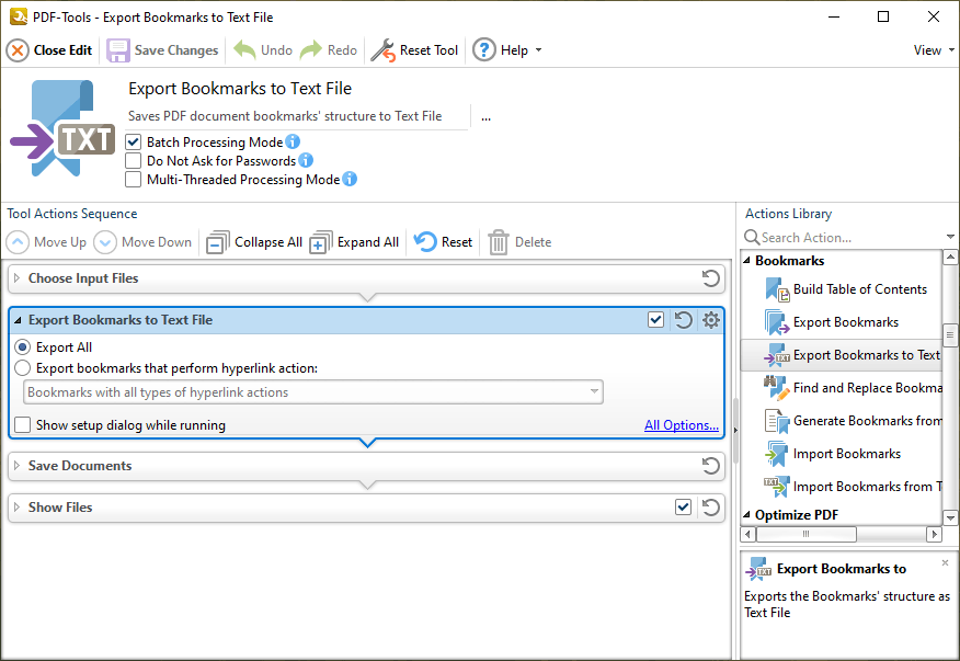 PDF-Tools V8 User Manual > Actions Library > Bookmark Actions > Export Bookmarks to Text File