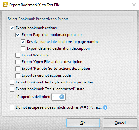 PDF-Tools V8 User Manual > Actions Library > Bookmark Actions > Export Bookmarks to Text File