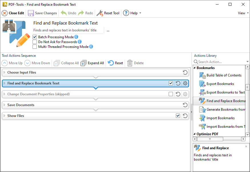PDF-Tools V8 User Manual > Default Tools > Bookmarks Tools > Find and Replace Bookmark Text