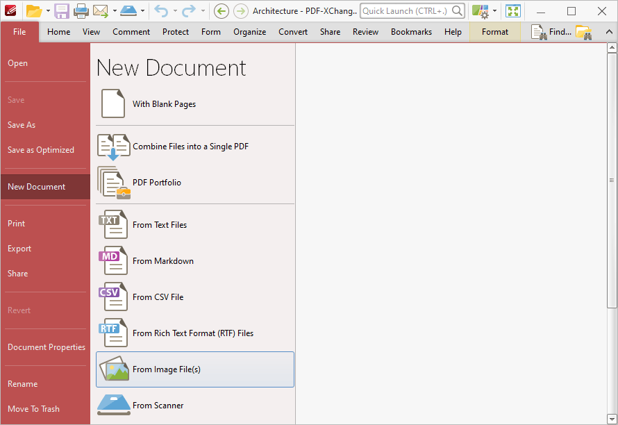 PDF-XChange Editor Plus V8 User Manual > Tabs Guide > File Tab > New Document > From Image File(s)