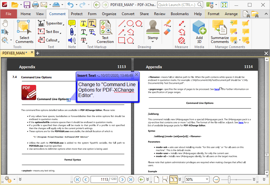 PDF-XChange Editor Plus V8 User Manual > Tabs Guide > Comment Tab ...