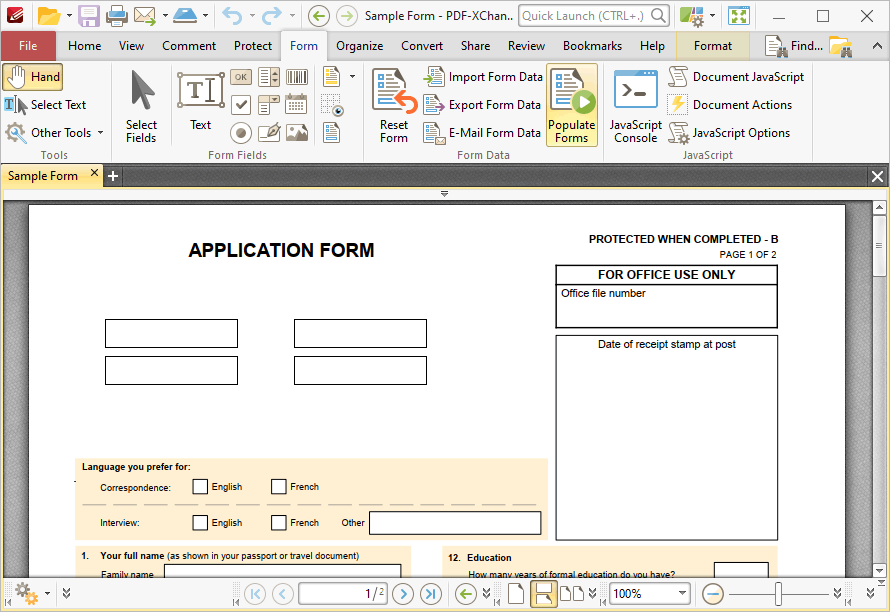PDF-XChange Editor Plus V8 User Manual > Tabs Guide > Form Tab ... PDF-XChange Editor Plus V8 User Manual > Tabs Guide > Form Tab ...