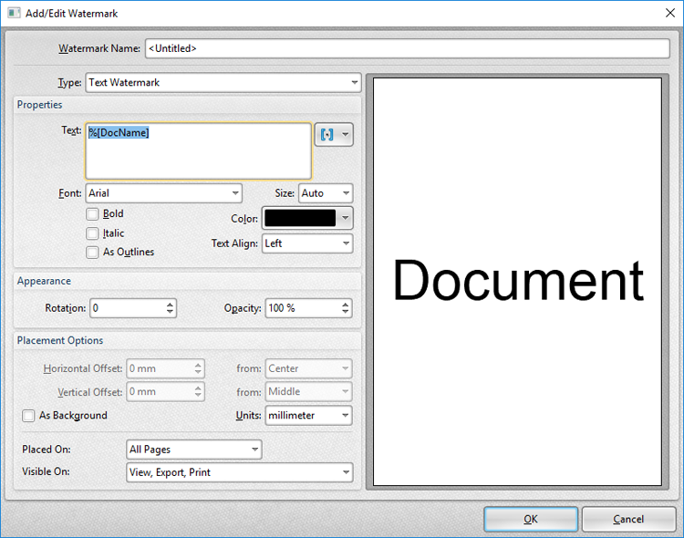PDF-XChange Standard V7 User Manual > Printer Settings > Macros > Document Name