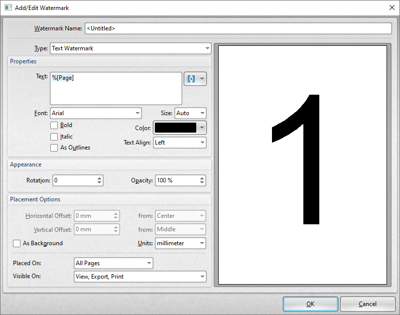 PDF-XChange Standard V8 User Manual > Printer Settings > Macros > Page Number