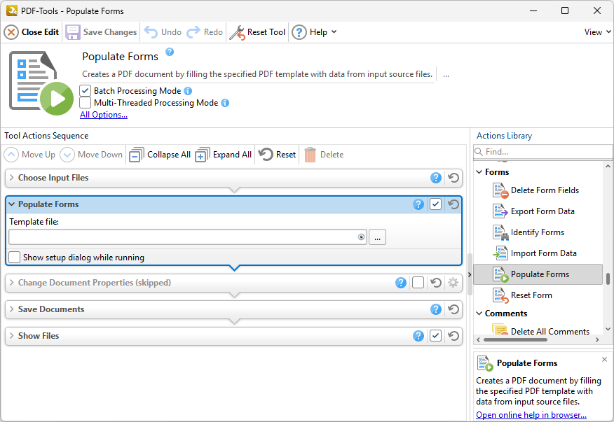 Actions Library > Forms Actions > Populate Forms