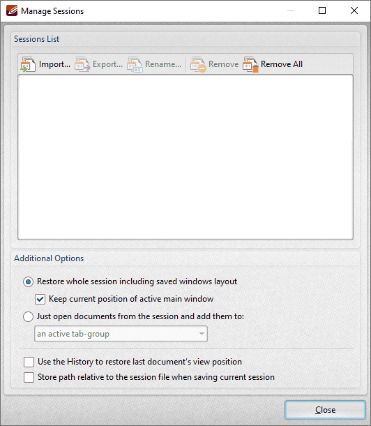 PDF-XChange Editor V8 User Manual > Tabs Guide > File Tab > Open > Sessions