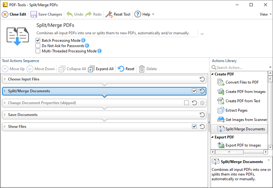 Default Tools > Create PDF Tools > Split/Merge PDFs Default Tools > Create PDF Tools > Split/Merge PDFs